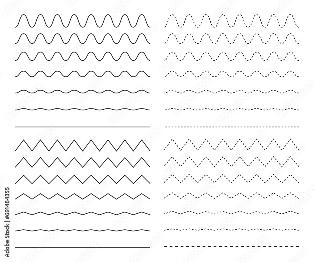Editable stroke wave and zigzag line. Outline wavy or zigzags ...