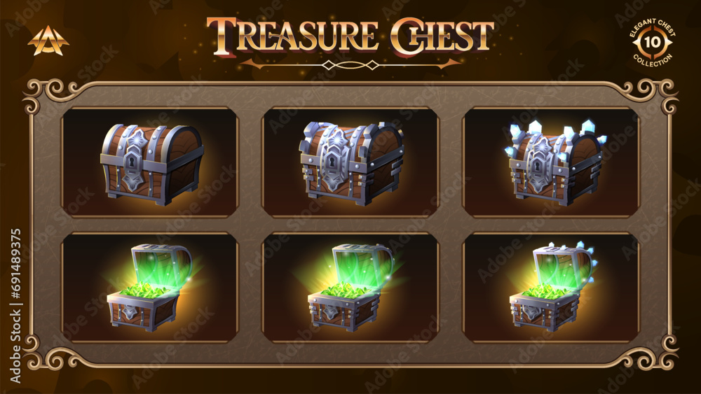 Open and Closed Treasure Chests Collection With Green Diamond-From ...