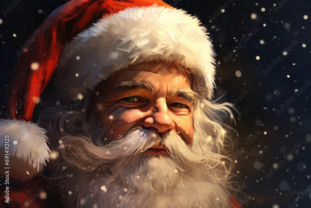 Artistic portrayal of Santa Claus with a mysterious aura, highlighted ...