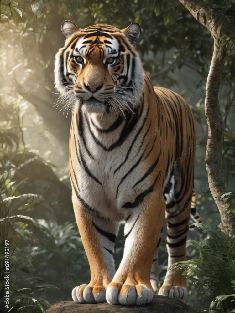 Tigre En La Selva Jungla Naturaleza Natural Sol Fauna Hojas Arboles