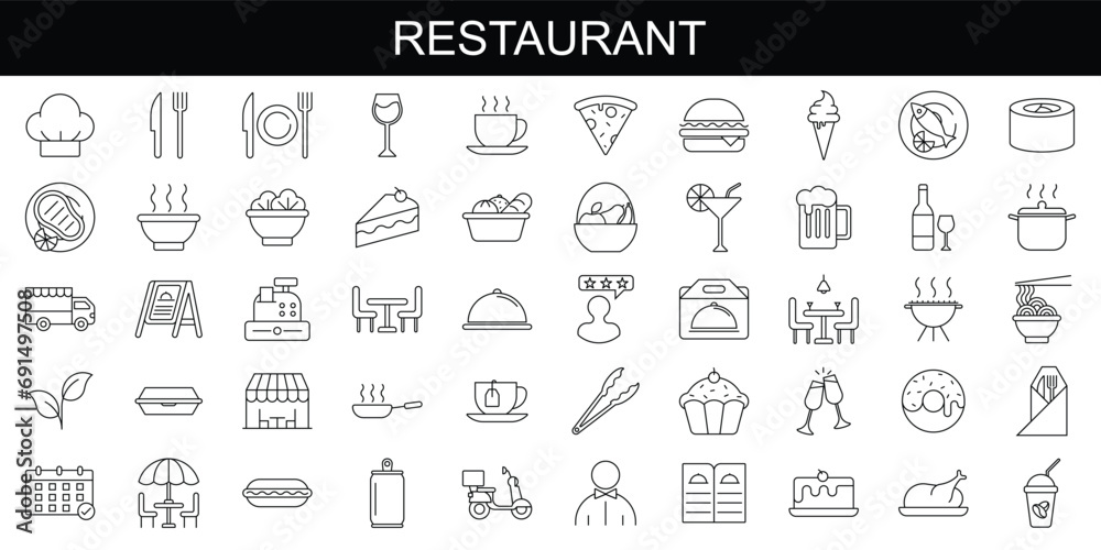 Restaurant icon set. Restaurant business and food delivery icon concept ...