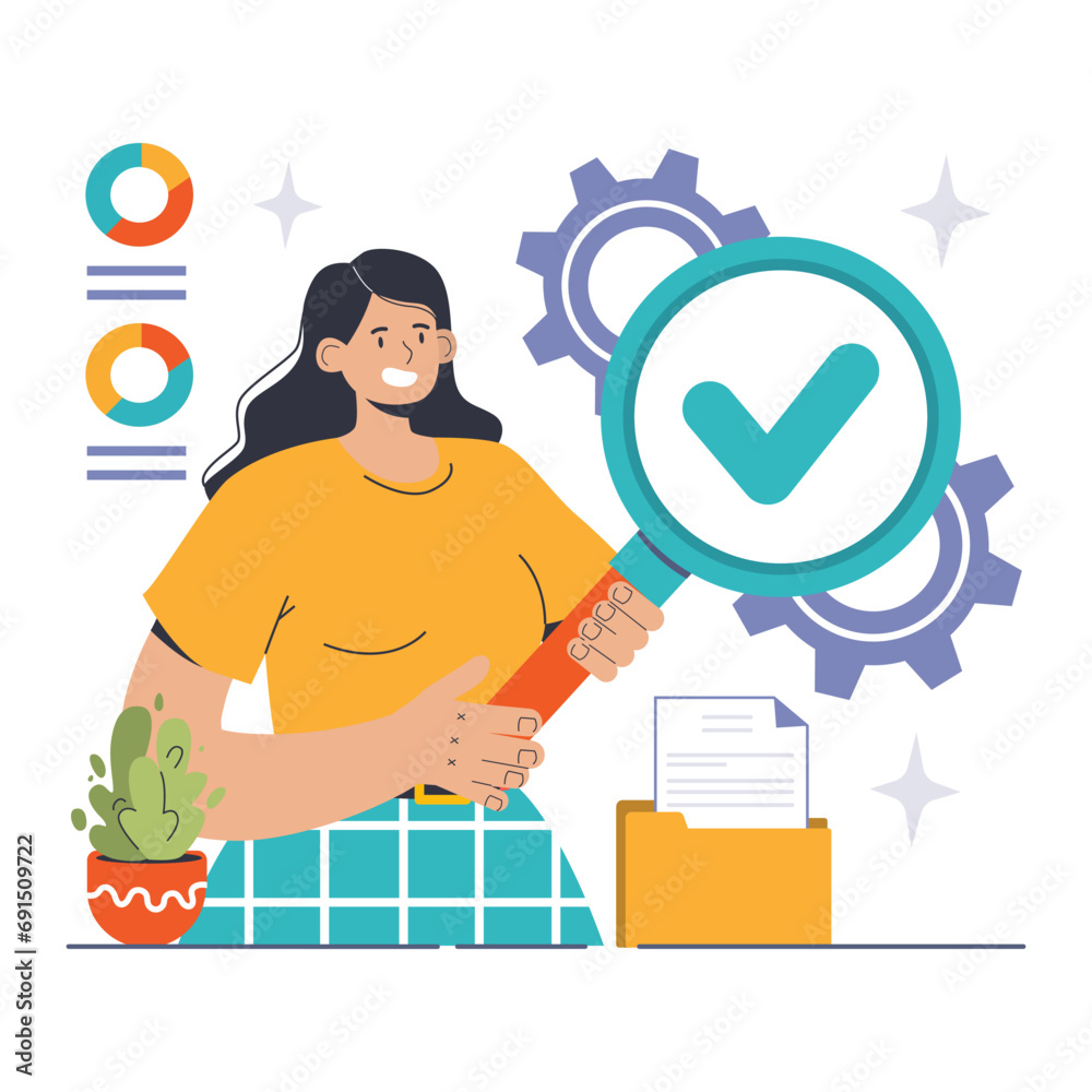 Internal Audit concept. Confident auditor with magnifying glass ...