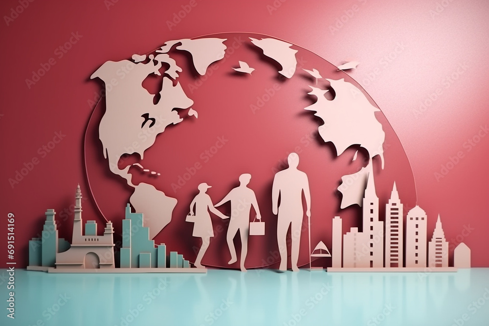 Travel around the world banner design by paper cut, minimal flat design ...