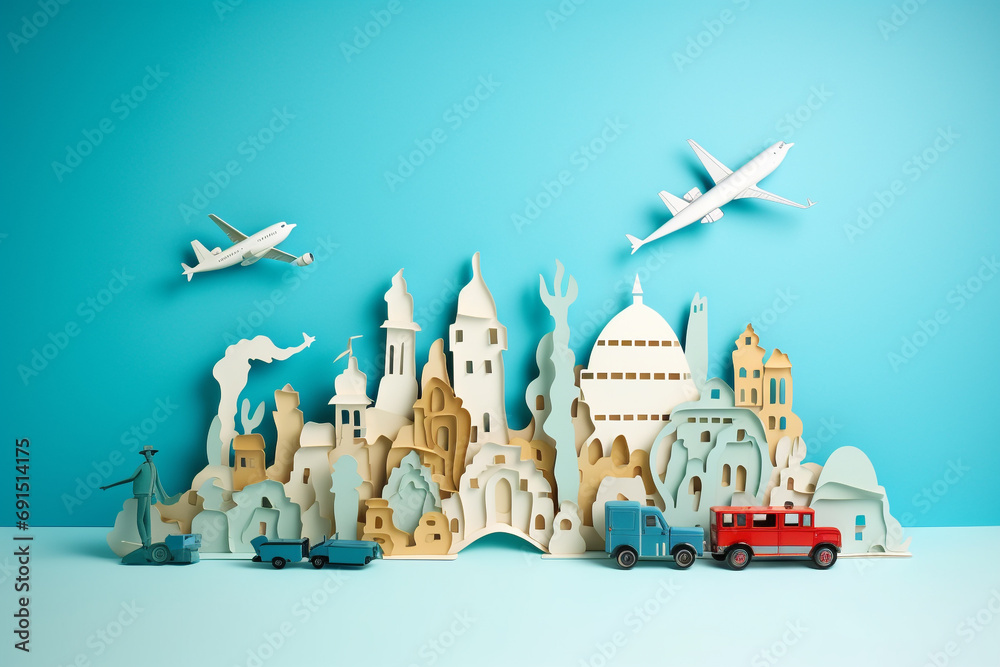 Travel around the world banner design by paper cut, minimal flat design ...