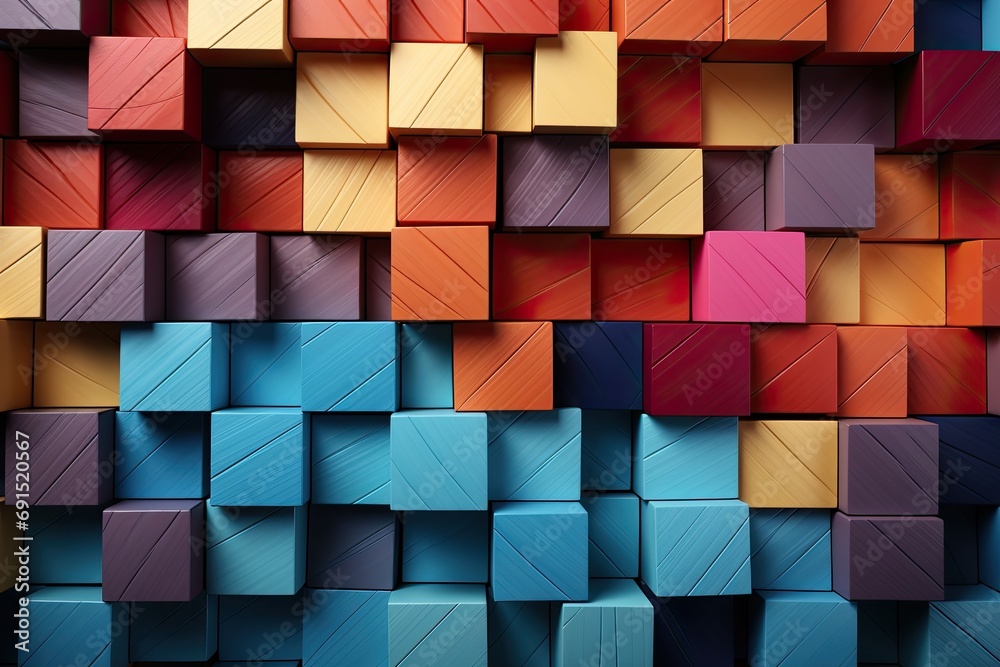 Spectrum of stacked multi-colored wooden blocks. Background or cover ...