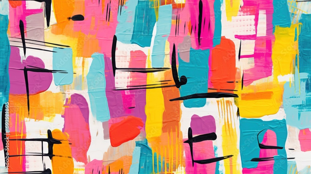 Generative AI, Abstract drawn bright organic shapes seamless pattern ...