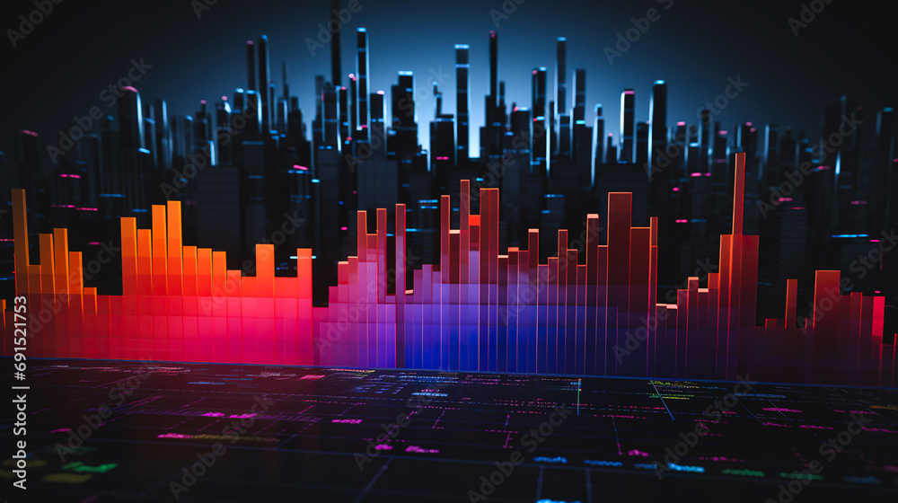 audio frequency and sound spectrum background, colorful illustration of ...