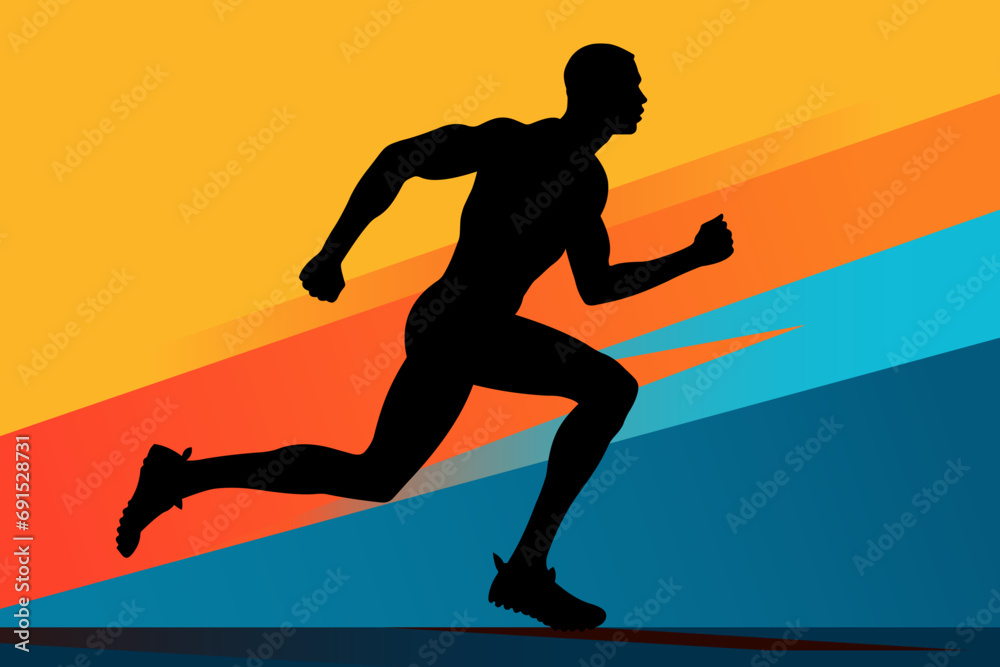 Sprinter athlete runs against a beautiful colorful background with ...
