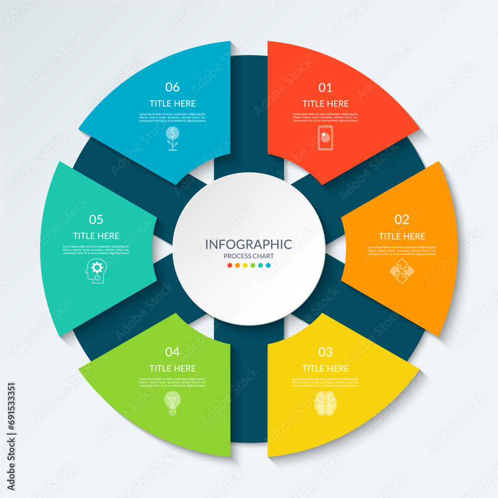Infographic circle with 6 options, parts. 6-step cycle diagram for ...