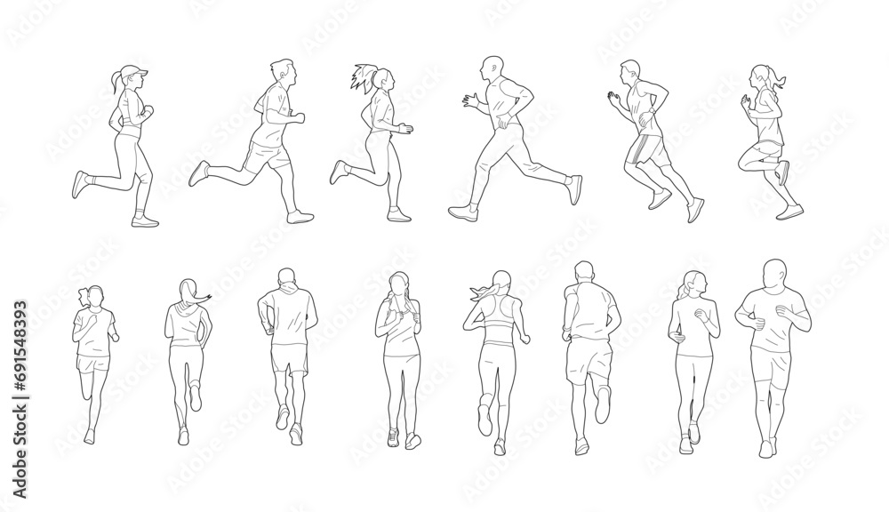 Line Drawing of Runners Stock Vector | Adobe Stock