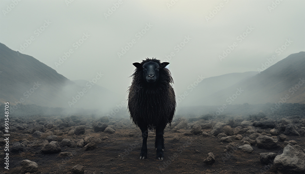 Lonely black sheep. Standing out of the crowd. Dare to be different ...