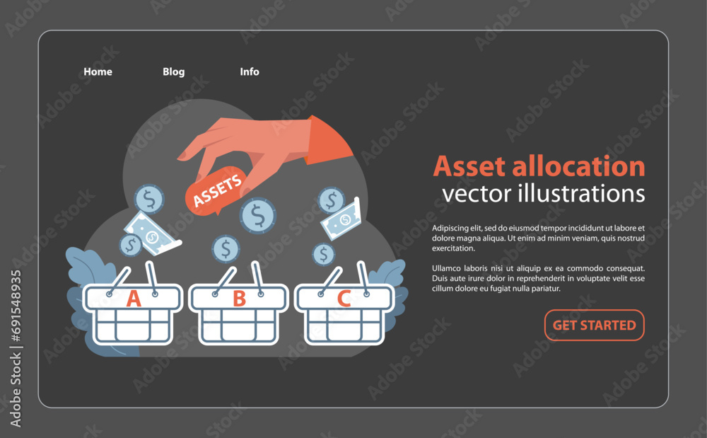 Asset allocation concept. Hand distributing financial assets across ... Asset allocation concept. Hand distributing financial assets across ...