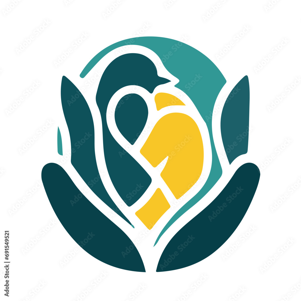 Symbol of care, kindness, family, children, parents. Blue and yellow ...