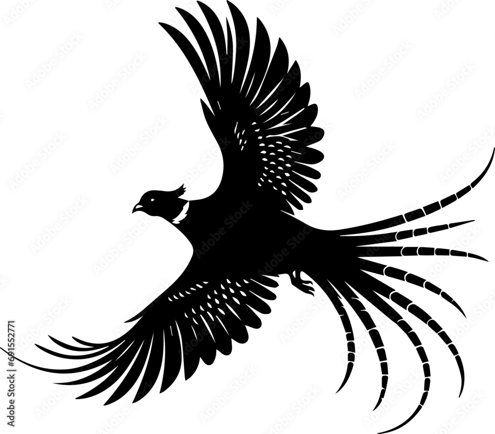 Flying Pheasant Silhouette Vector, Black Silhouettes Of Pheasant In ...