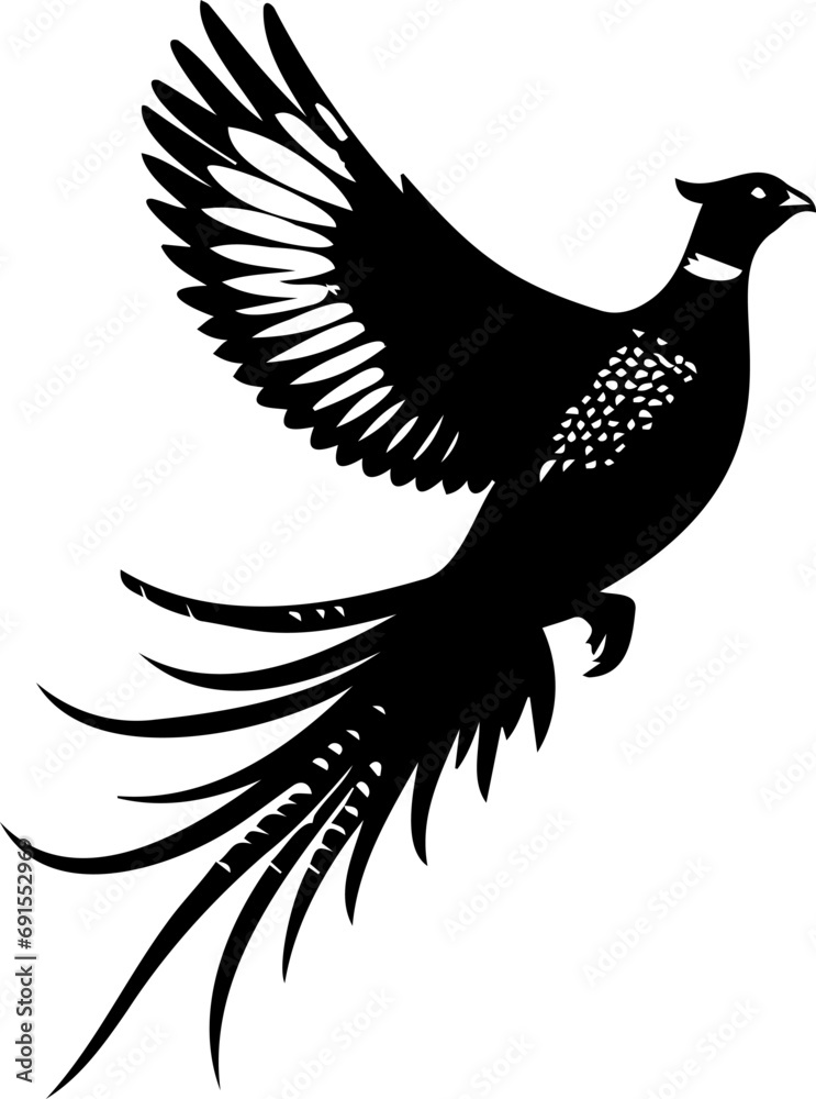 Flying Pheasant Silhouette Vector, Black Silhouettes Of Pheasant In ...