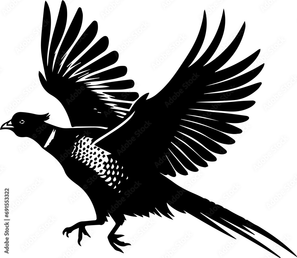Flying Pheasant Silhouette Vector, Black Silhouettes Of Pheasant In ...