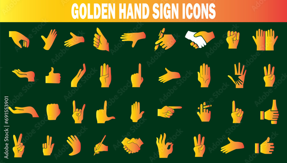 golden hand sign icons. Hand gestures, signals. Stock Vector | Adobe Stock