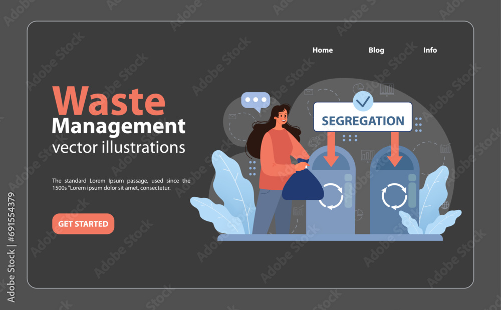 Efficient Waste Segregation concept. Cheerful woman placing trash into ...