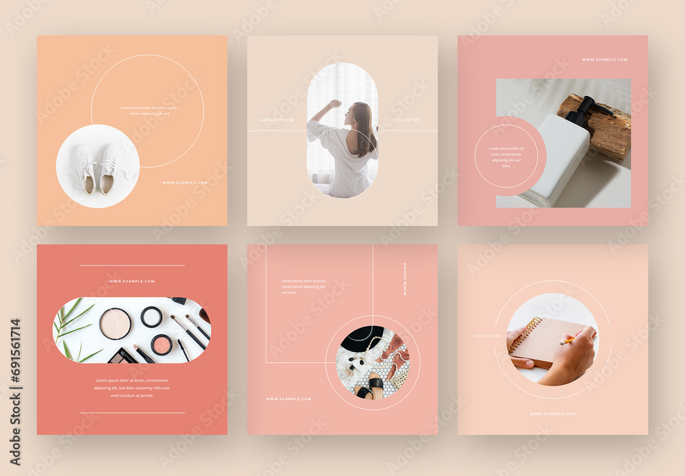 Feminine Layouts For Social Media With Geometrical Shapes Stock ...