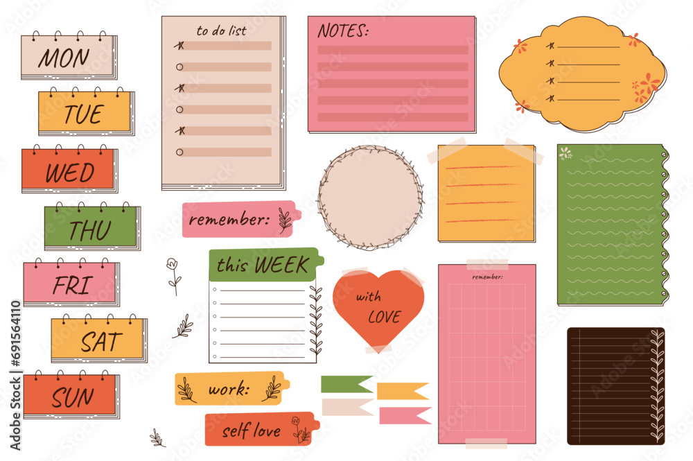 Planning stickers mega set in flat design. Bundle elements of organizer ...