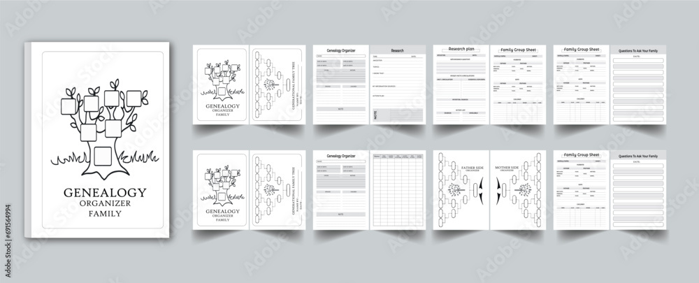 Genealogy Workbook Organizer Family with cover page layout template ...