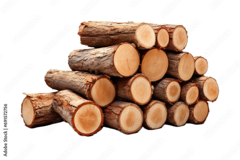 a stack of logs in a 3/4 view, isolated and transparent PNG in a ...
