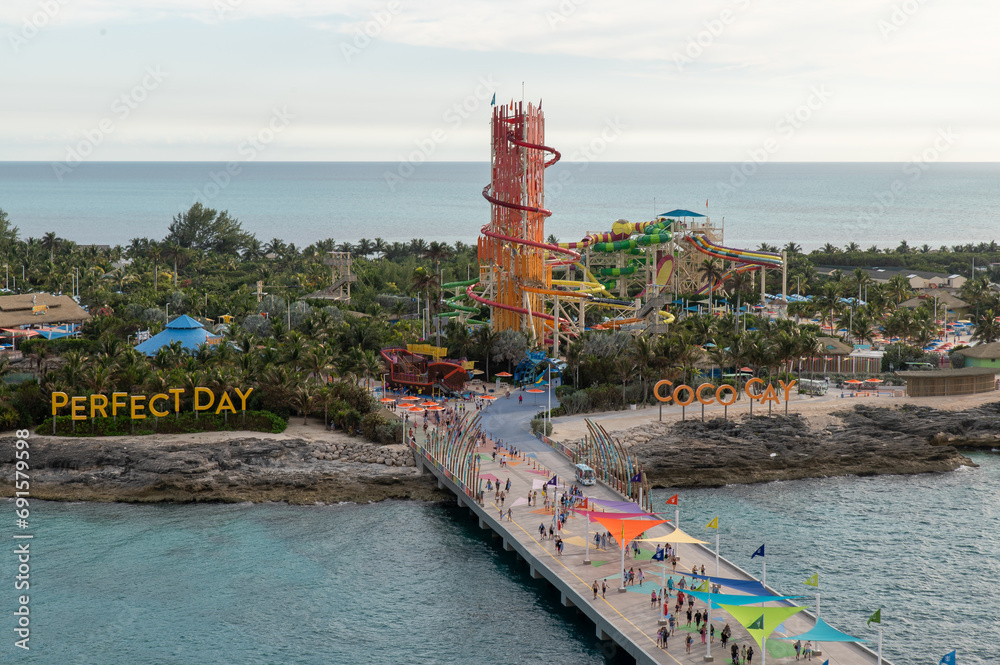 View of Royal Caribbean's Private Island, Coco Cay, Bahamas. CocoCay is ...