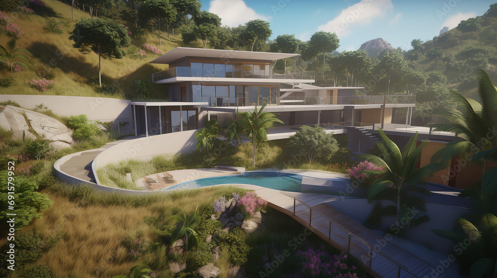 Modern House with Swimming pool on the mountain. Modern Secluded house ...