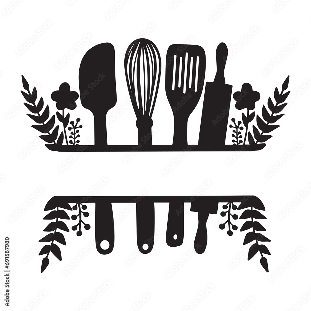 Kitchen Split Frame SVG, Kitchen Monogram svg, Flourish Kitchen SVG ...