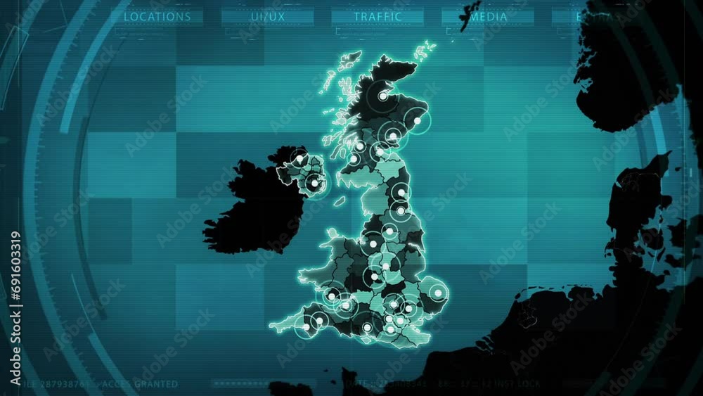 Animation of Blue United Kingdom Map showing Administrative Units ...