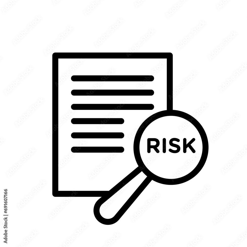 Vecteur Stock Risk icon. financial report data audit with magnify glass ...