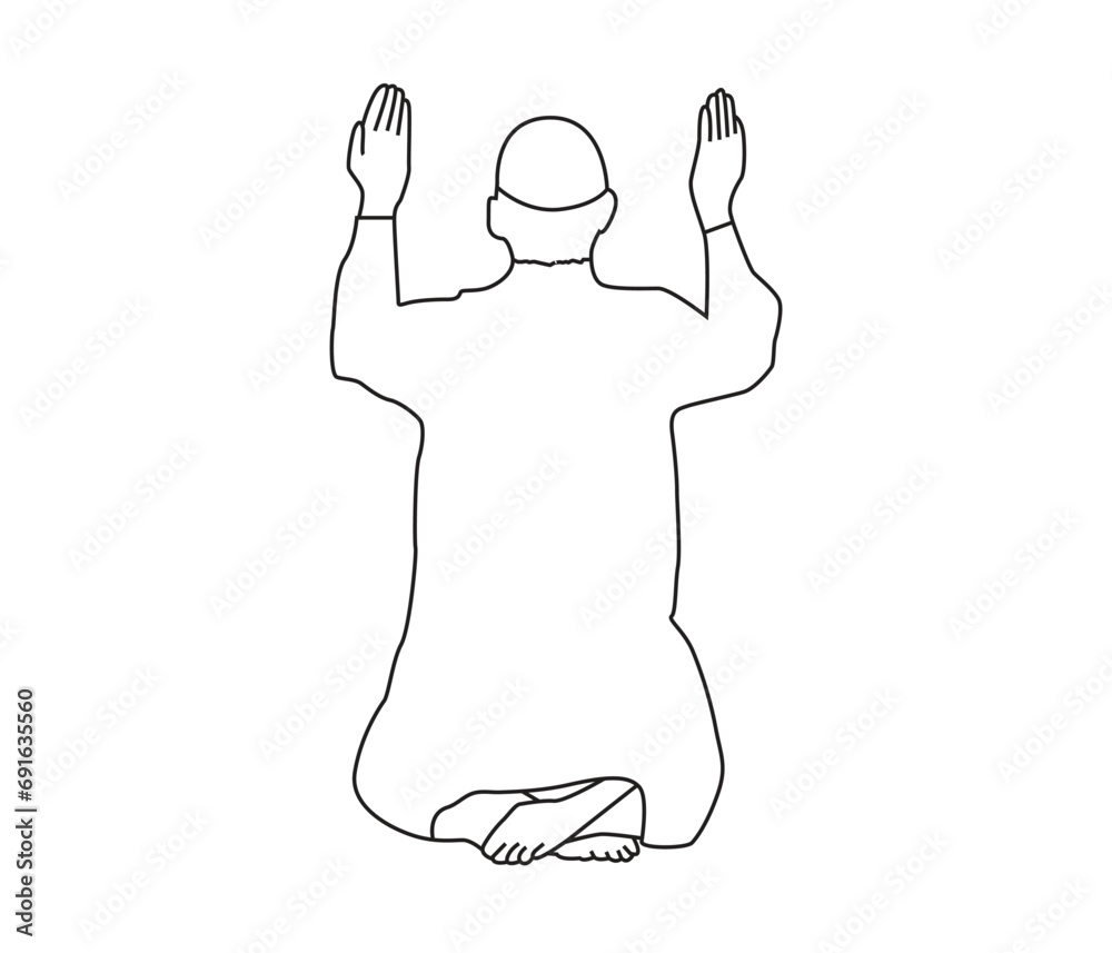 Vector drawing of Muslim man praying line art hand drawn Stock Vector ...