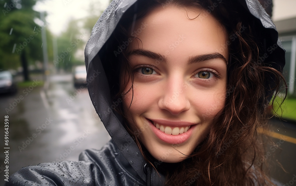 Selfie of a 20 year old fair-skinned European girl in the hood of a ...
