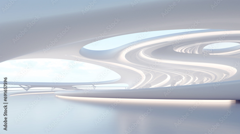 Open space futuristic white architecture, 3D rendering with empty space ...