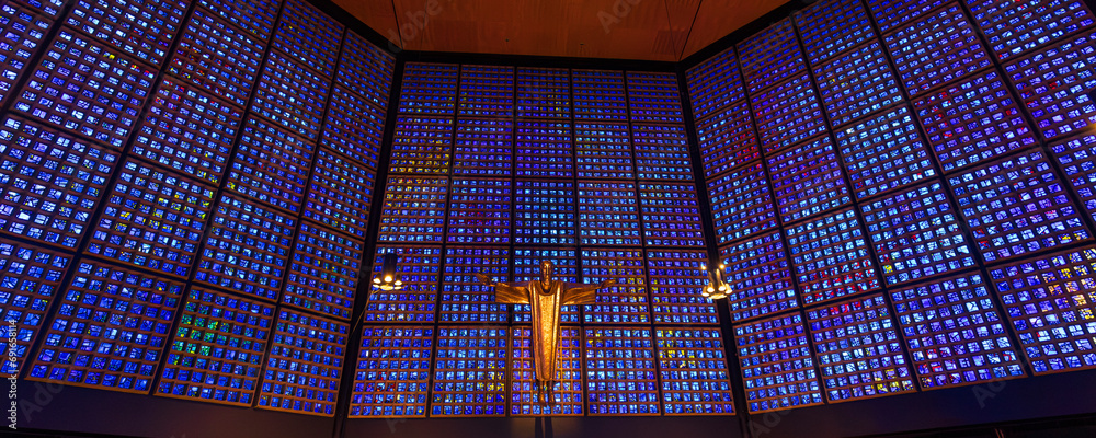Berlin, Germany - July, 25, 2023: Interior of the modern chapel with ...