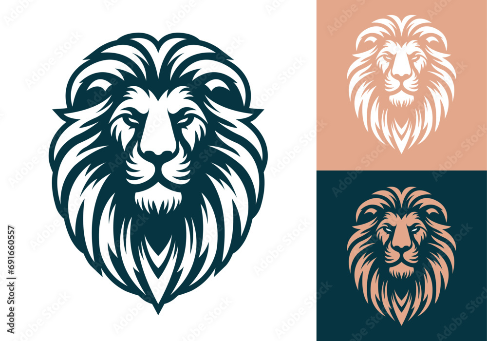 Lion face front view logotype line art eps vector art image ...
