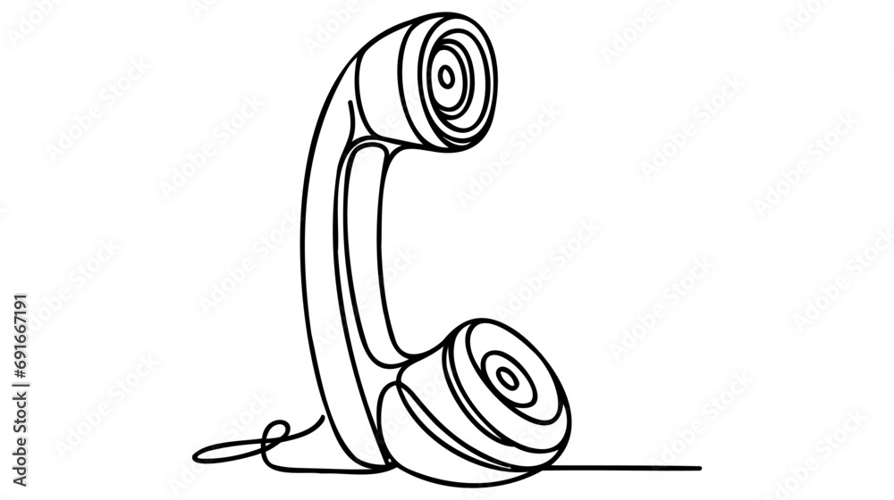 Line drawing handsetcell. Single draw phone icon, line art contact us ...
