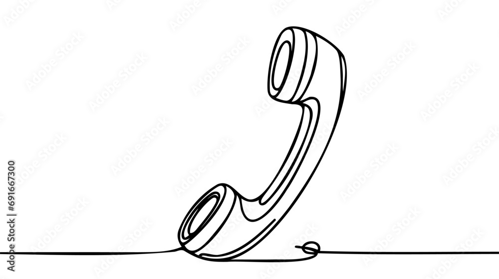 Line drawing handsetcell. Single draw phone icon, line art contact us ...