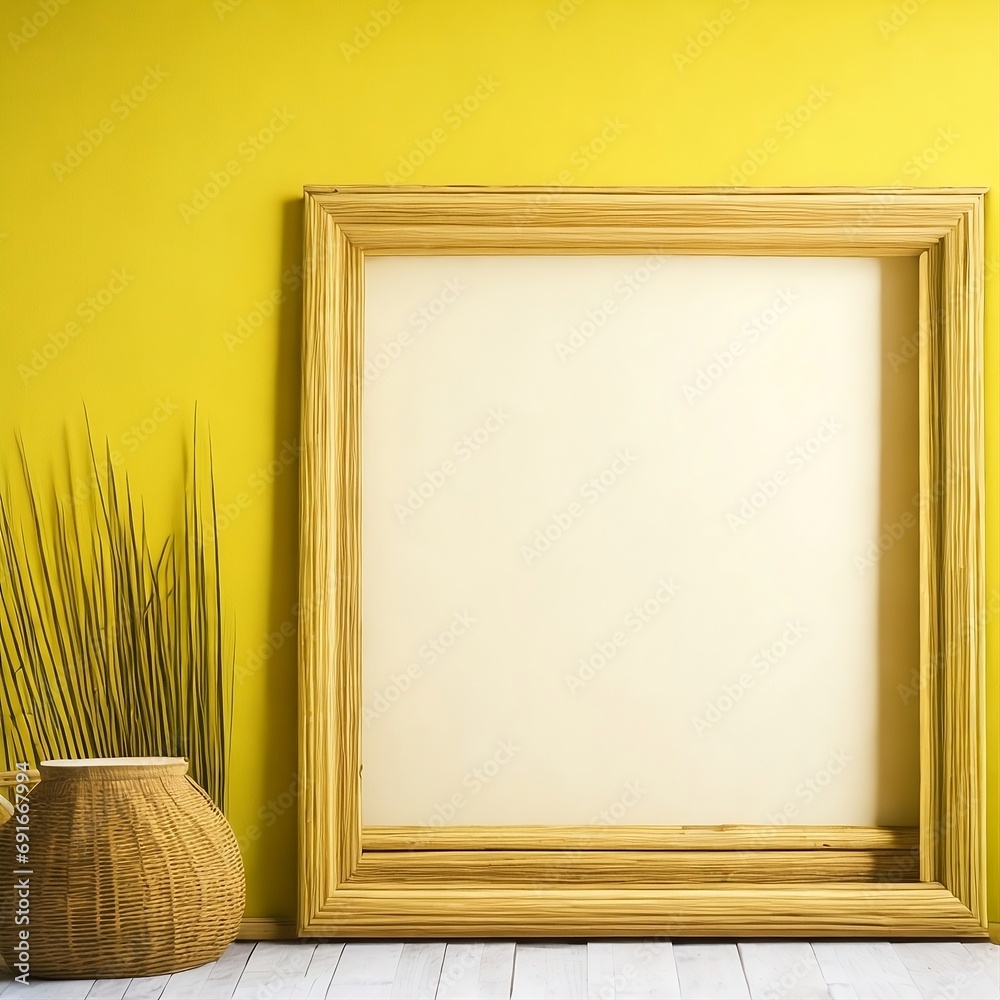 Close-up of an empty bamboo frame with a natural and earthy texture ...