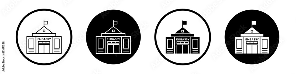 Embassy icon set. municipal hall vector symbol. government parliament ...