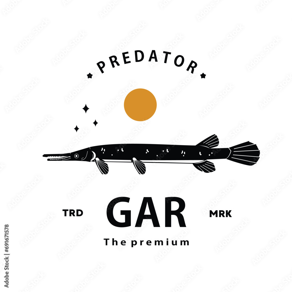 vintage retro hipster GAR fish logo vector outline silhouette art icon ...