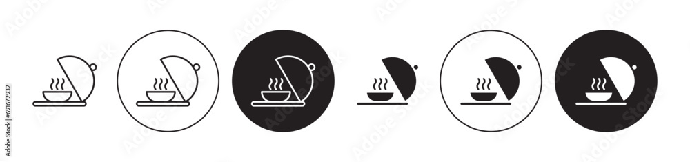 Tray of food vector icon set. Waiter serve dinner tray symbol ...
