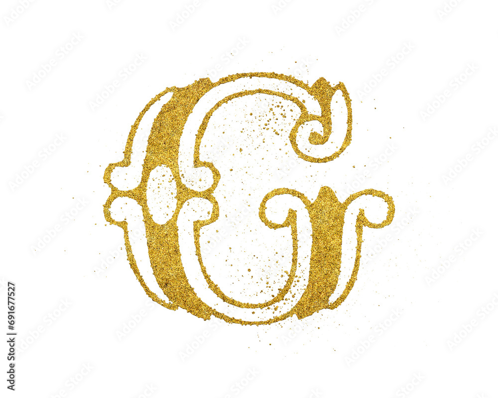 Decorative letter G with golden glitter effect isolated on transparent ...