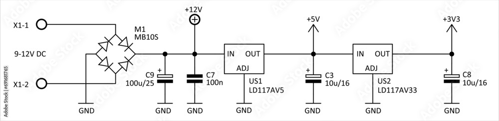 Technical schematic diagram of electronic device - power supply unit ...