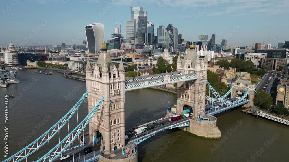 Iconic Tower Bridge Top cinematic drone View of Tower Bridge, Skyline ...