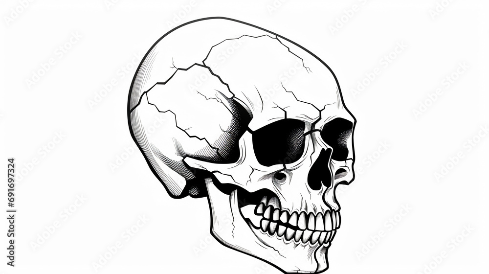 Vector isolated one single simplest smiling cracked skull with a crack ...