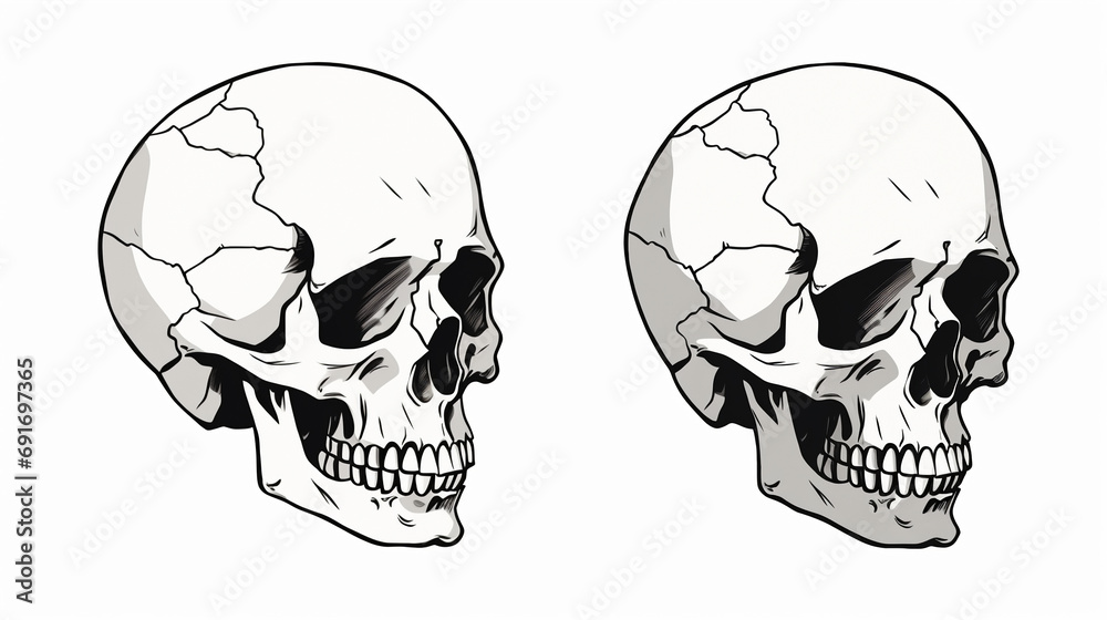 Vector isolated one single simplest smiling cracked skull with a crack ...