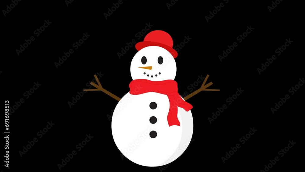 Animated snowman moving his arms and blinking on a transparent ...