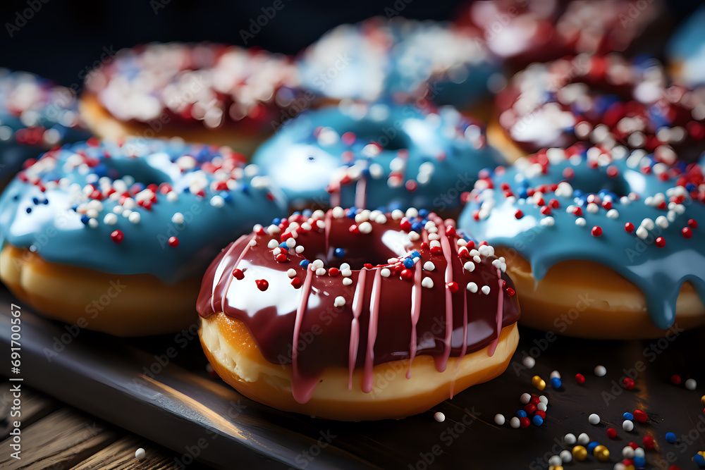 holiday donuts decorated in the colors of the US flag, US Independence ...