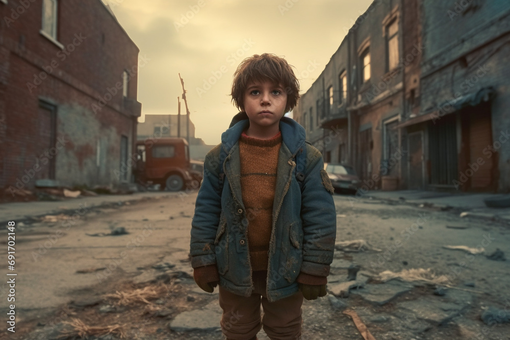 Orphan child. Abandoned street children, homeless, orphans. Lonely and ...